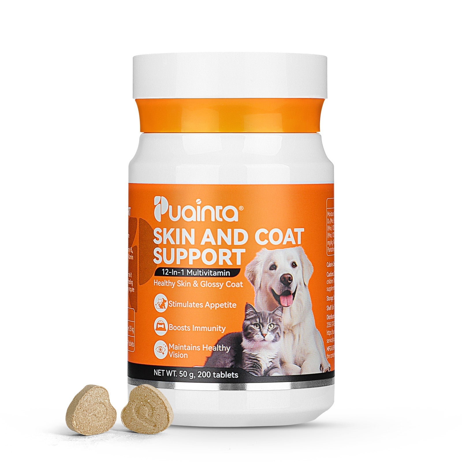 Puainta Vitamins for Itchy Skin ,Multivitamin for Dogs & Cats – 200 Ta